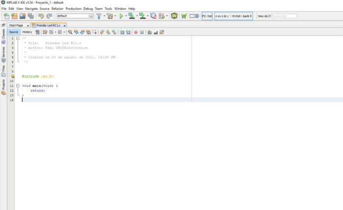 Crear proyecto en MPLAB y código para ON y OFF led - UNIT Electronics